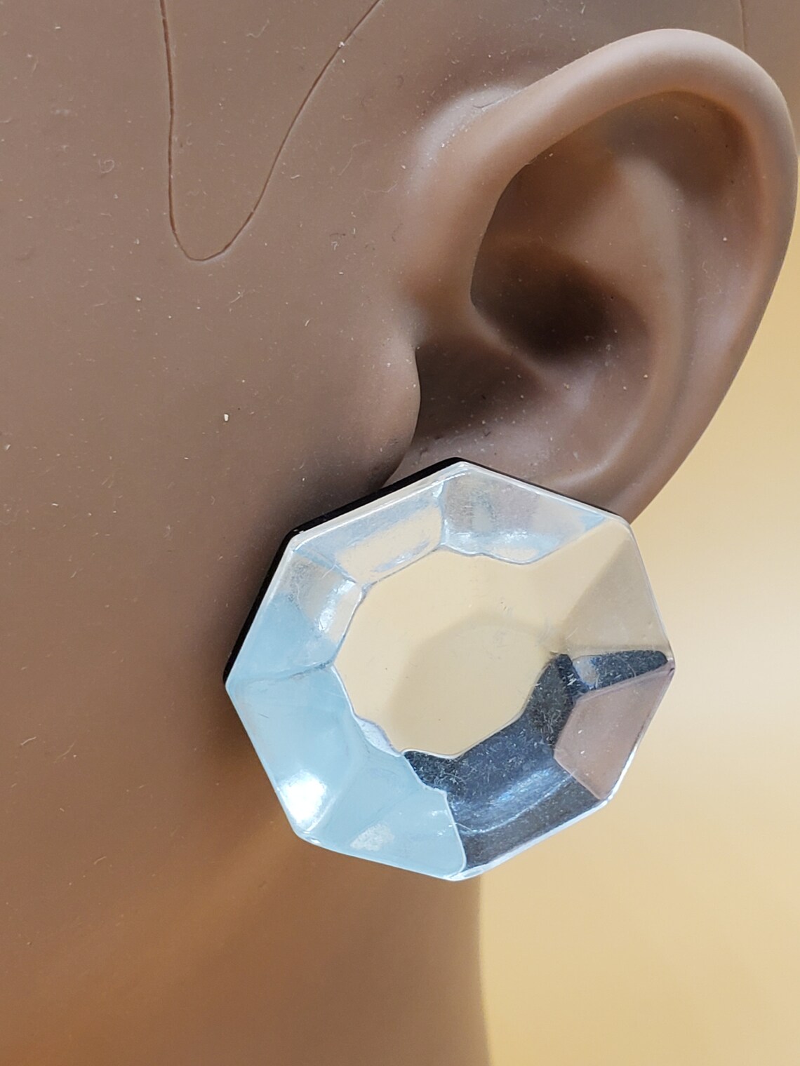 Vintage Chunky Clear Plastic Octagon Faux Rhinestone Clip on Earrings ...