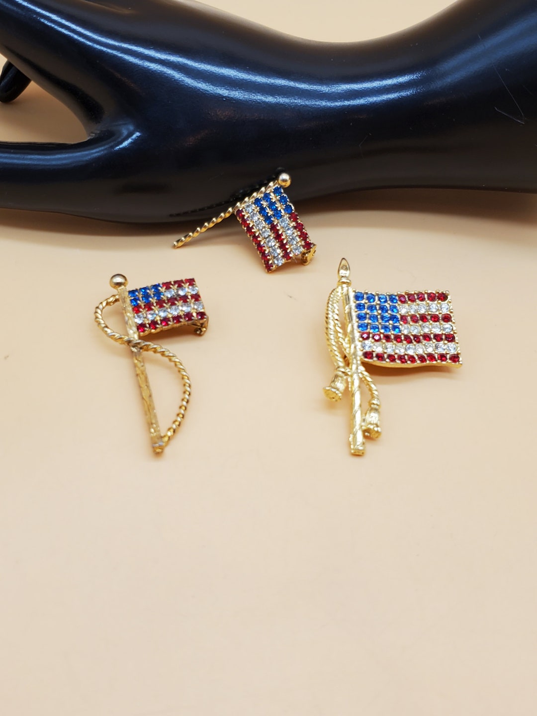 Vintage USA Red, White, and Blue Rhinestone Flag Pin, Select Styles - Etsy