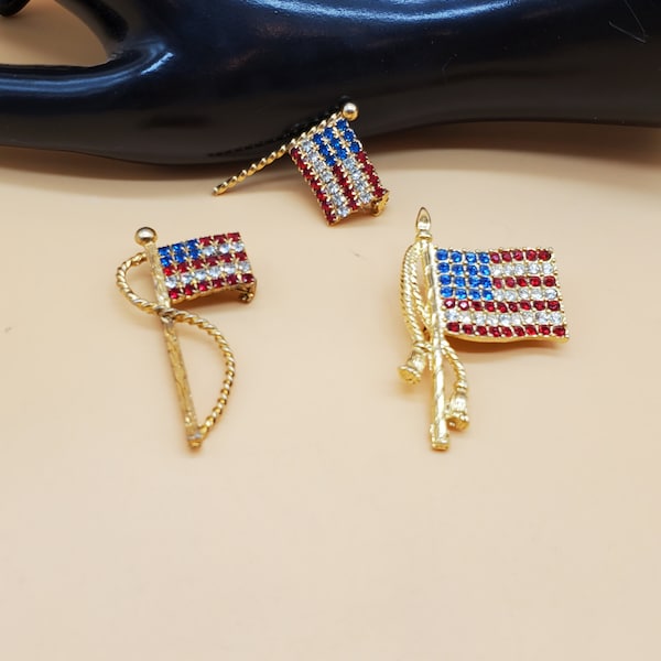 Rhinestone Flag Pin - Etsy