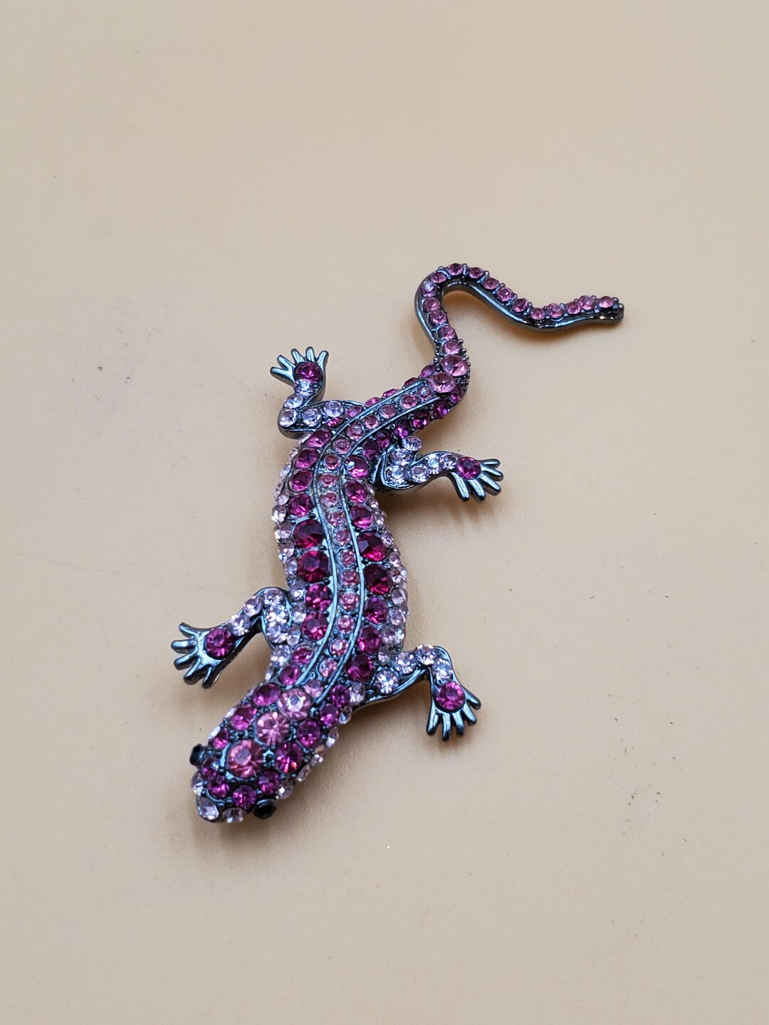 Vintage Large Pink Rhinestone Lizard Brooch - Etsy