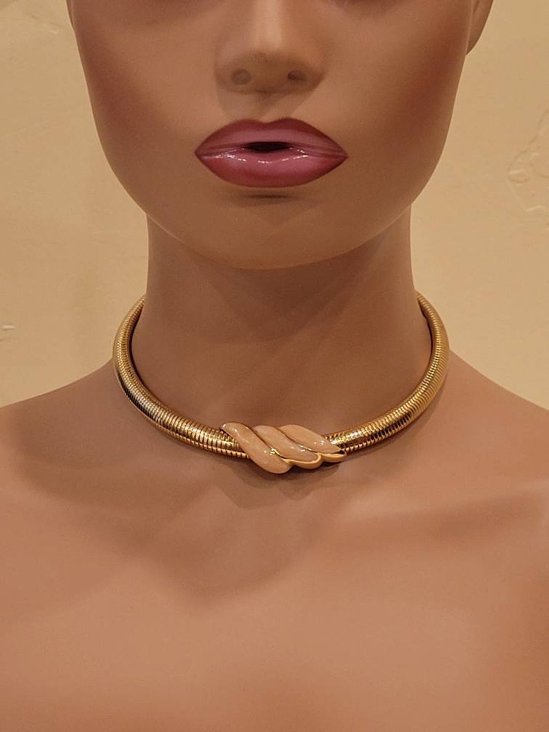 Vintage Monet Gold Tone Omega Snake Chain Necklace With Enamel - Etsy