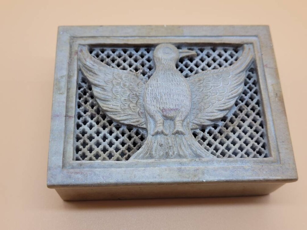 Vintage Carved Eagle Soapstone Trinket Incense Box - Etsy