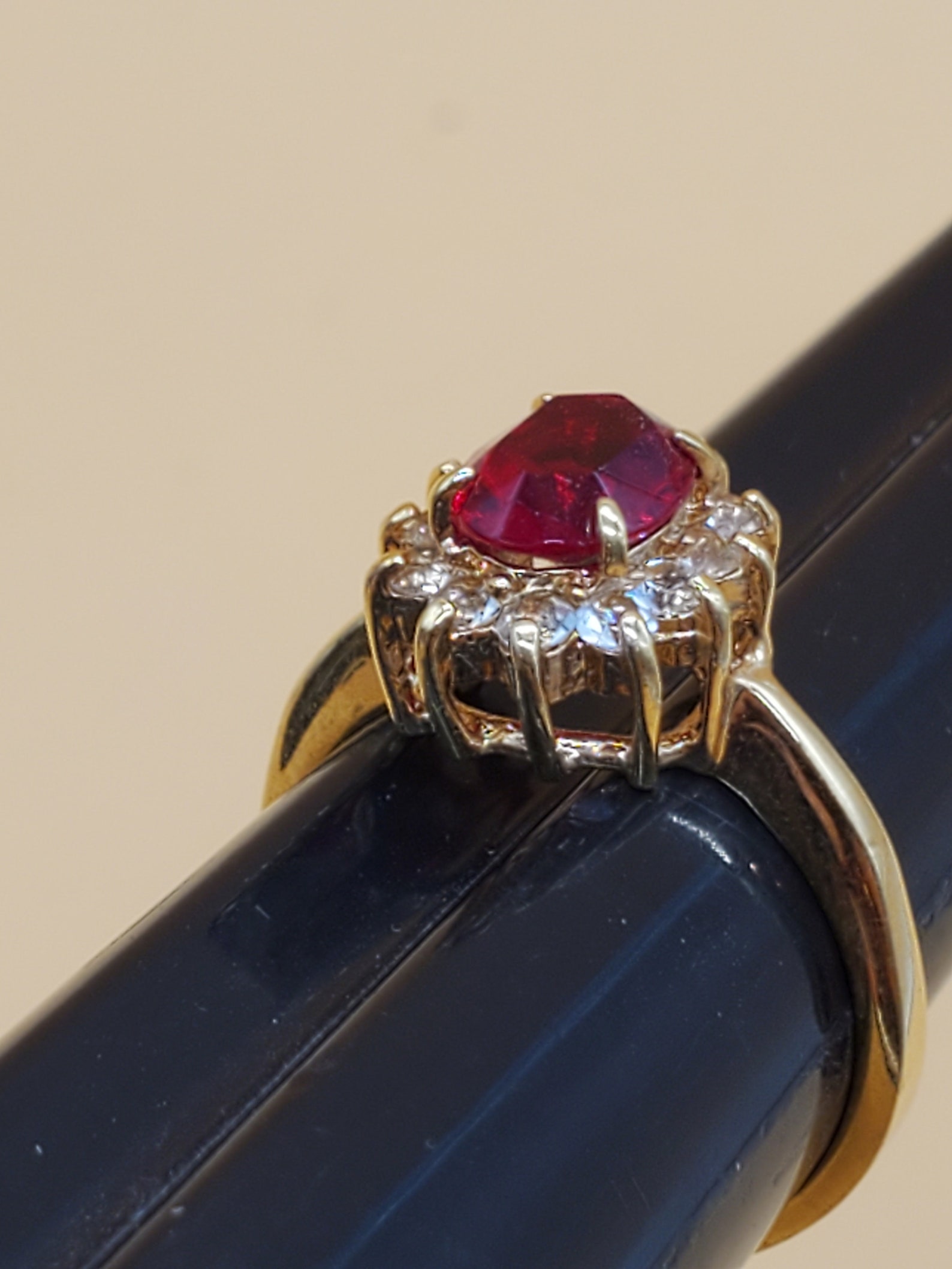 Vintage Gold Plated Faux Ruby Cocktail Ring - Etsy