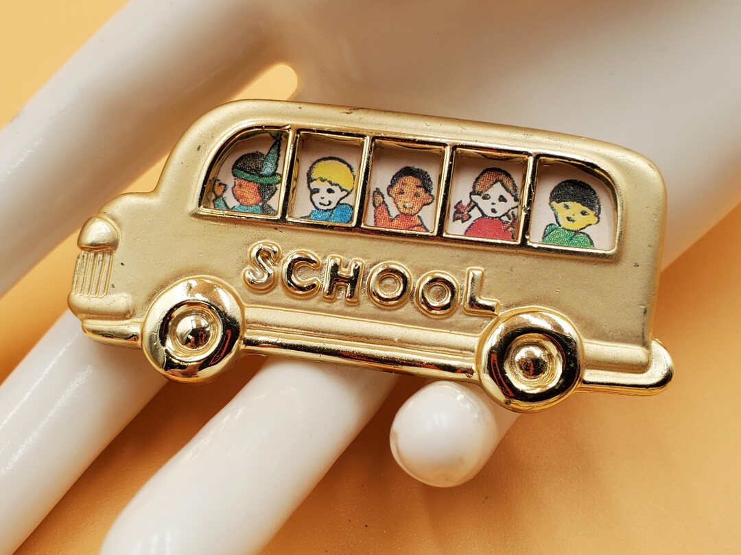 Vintage L Razza Gold Tone School Bus Brooch With Kids in the Windows - Etsy
