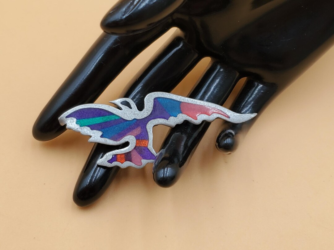 Retro Pewter Tone Falcon Hawk Brooch With Colorful Inlay Wings - Etsy