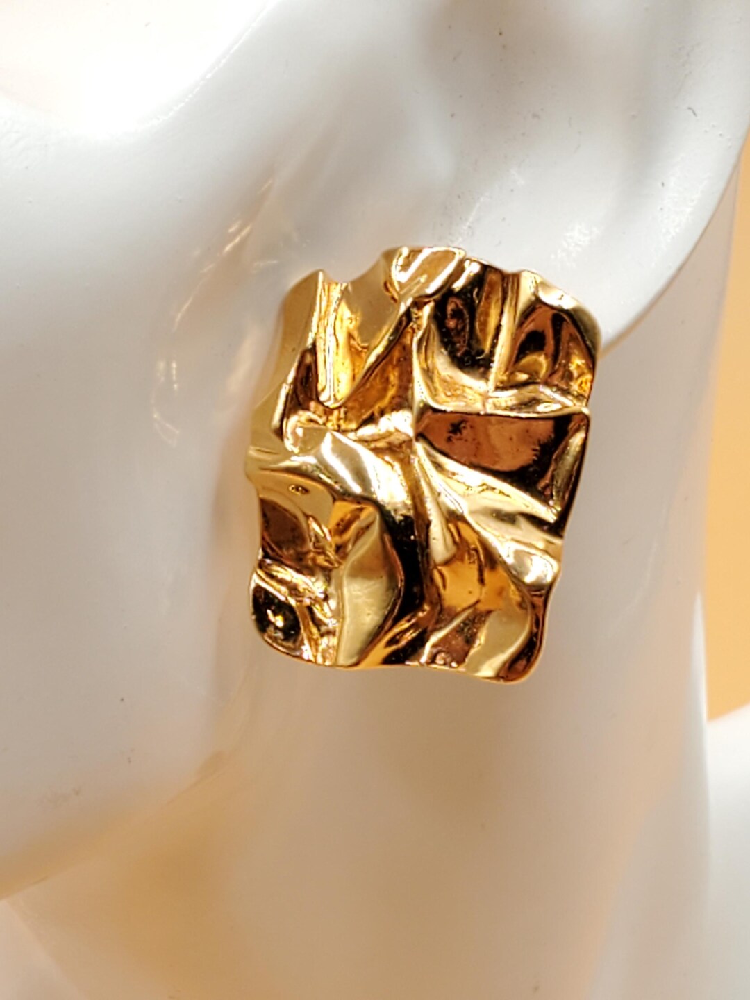 Vintage Chunky Crinkled Gold Tone Panel Earrings - Etsy