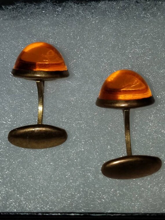 Vintage Amber colored glow gumdrop cufflinks - Gem
