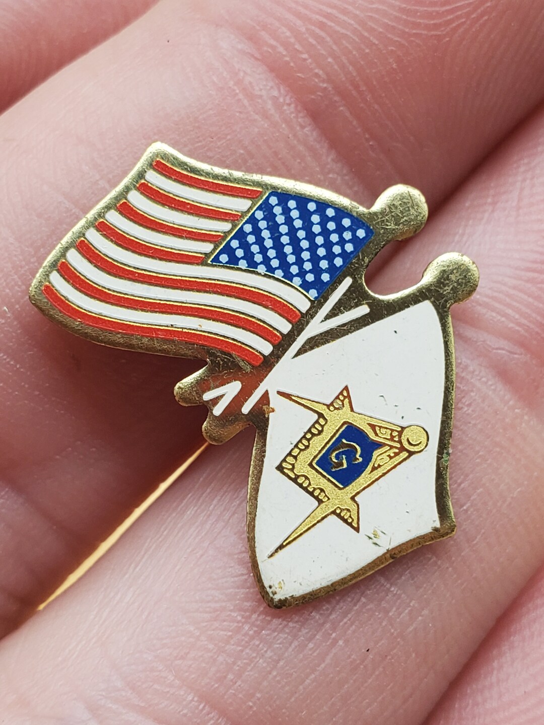 Vintage USA and Masonic Flags Lapel Pin - Etsy