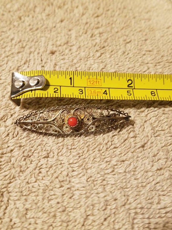 Vintage 800 silver Filigree brooch with Coral center - Gem