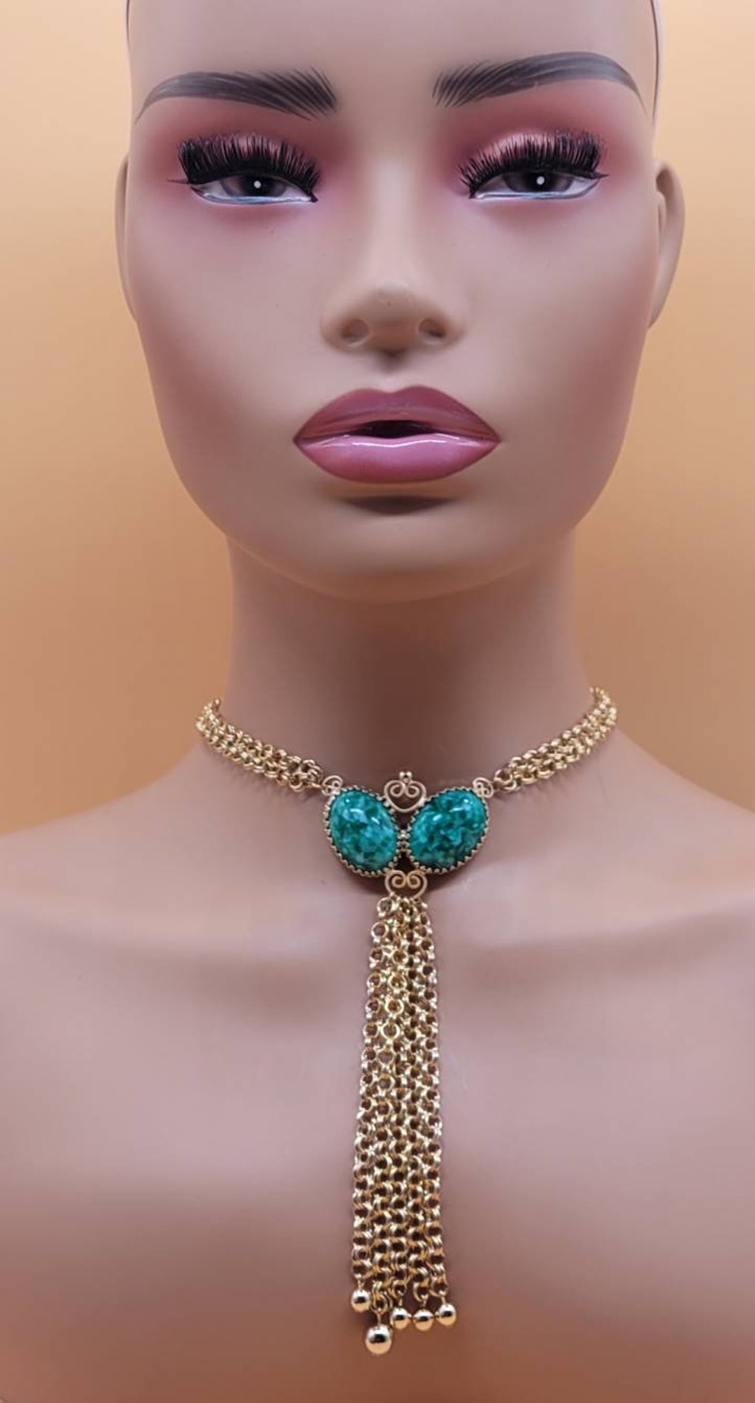 Vintage Hobe NOS 22kt Gold Plated Necklace and Earrings Set With Large ...