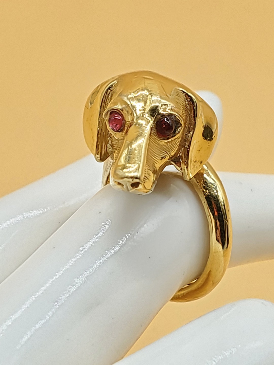 Super RARE Crown Trifari Gold Tone Red Eyed Dachshund Dog Head Ring - Etsy