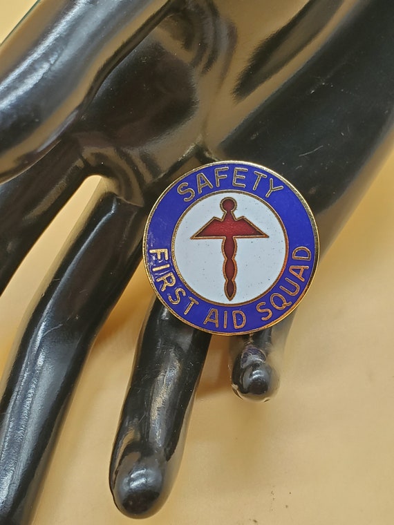 vintage enamel Safety First Aid Squad pin - Gem