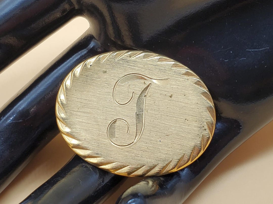 Vintage Gold Tone Etched Letter T Medallion Brooch - Etsy
