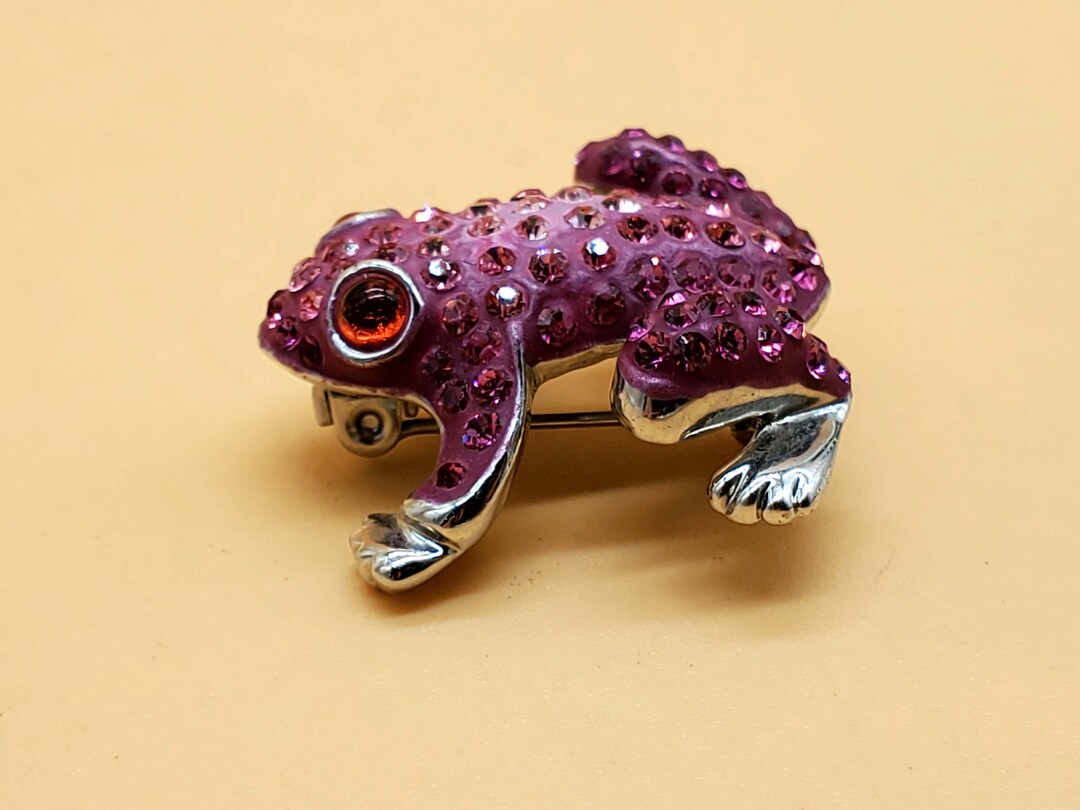 Vintage Pink Crystal Frog Pin - Etsy