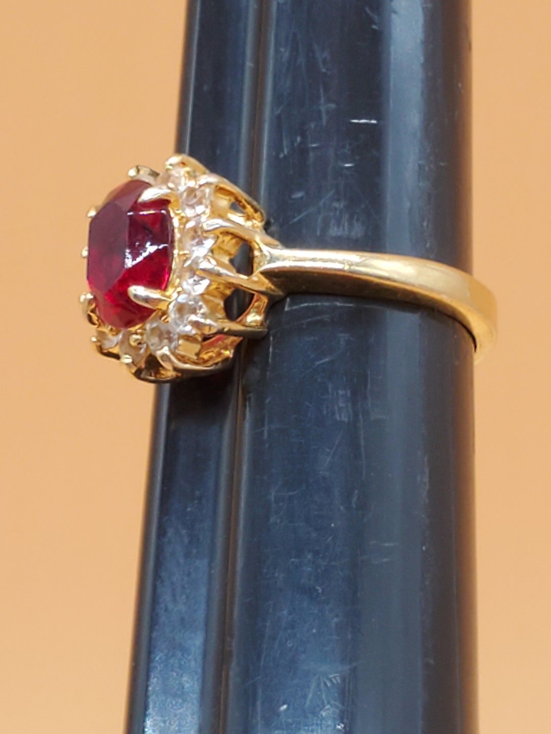 Vintage Gold Plated Faux Ruby Cocktail Ring - Etsy