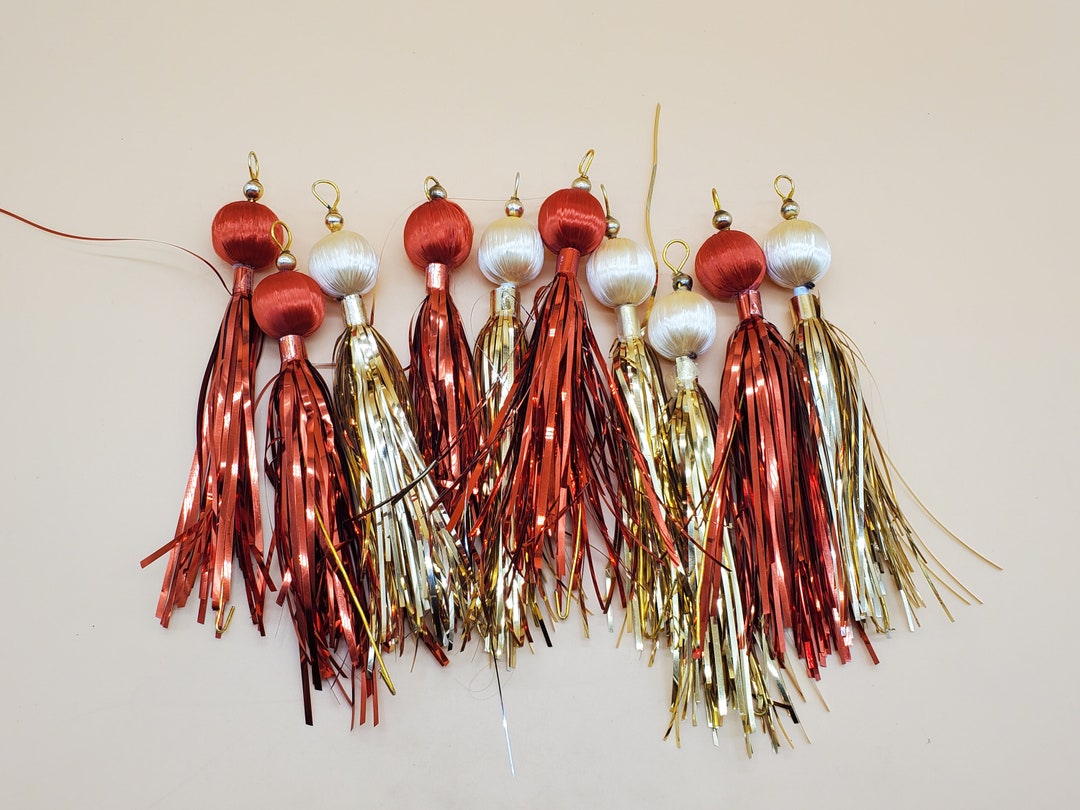 Vintage Metallic Gold and Red Ling Dangling Christmas Ornaments With ...