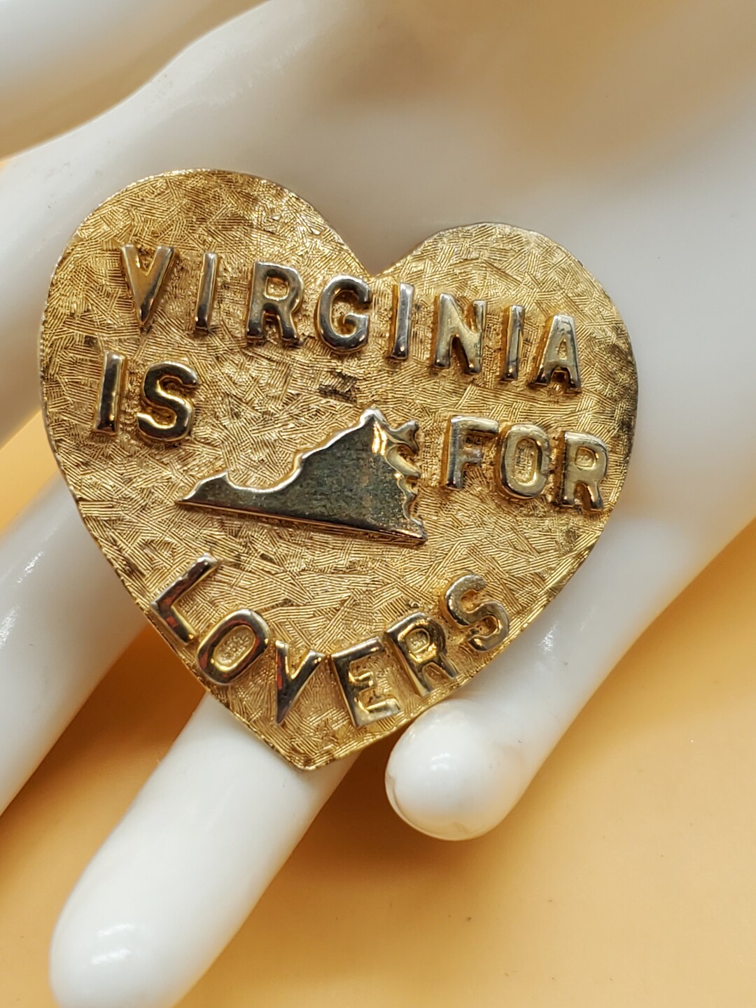 Vintage Gold Tone Virginia is for Lovers Heart Brooch - Etsy