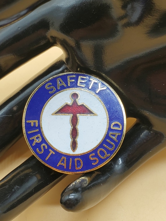 vintage enamel Safety First Aid Squad pin - Gem