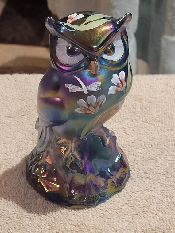 Vintage Fenton Glass Owl, Carnival Glass, Iridescent BEAUTIFUL ...