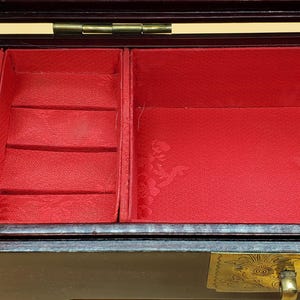 Vintage Asian Style Wooden Jewelry Box With Carved Top Symbol and Brass ...