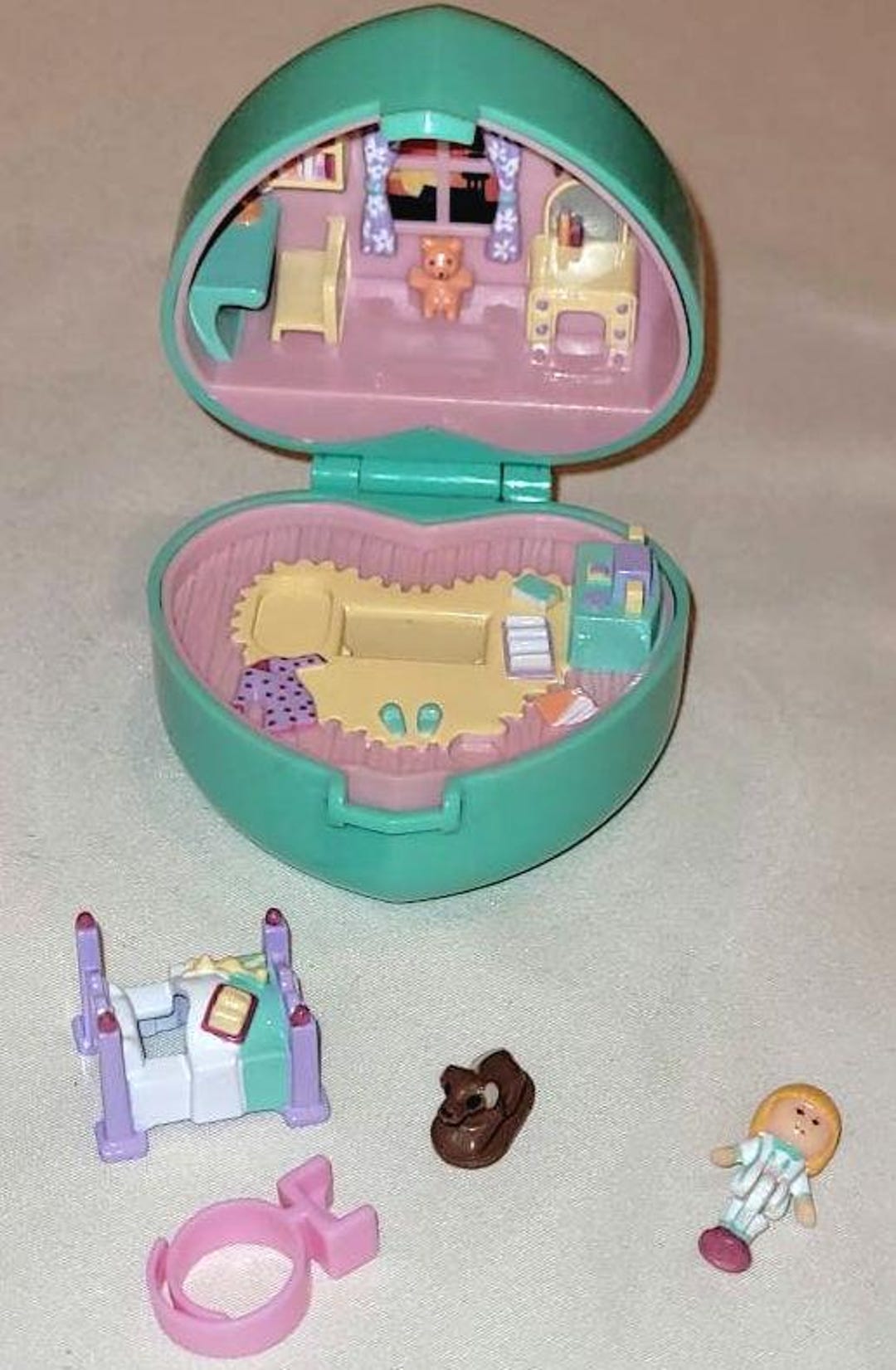 Vintage Bluebird Polly Pocket Bedtime Ring and Teal Heart Ring Case ...