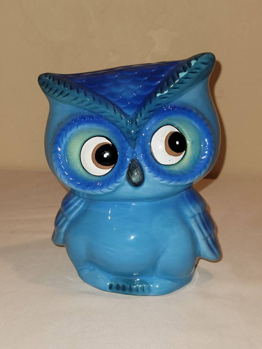 Vintage Blue Ceramic Owl Bank - Etsy