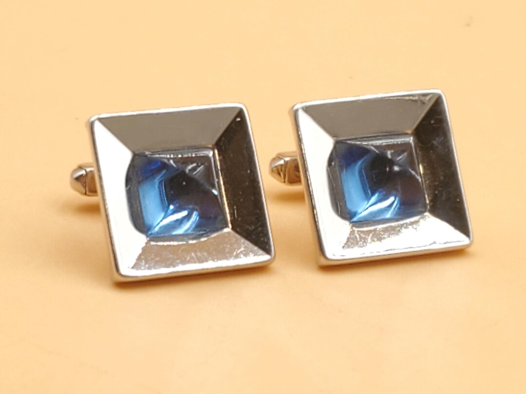 Vintage Anson Silver Tone Domed Blue Stone Cufflinks - Etsy
