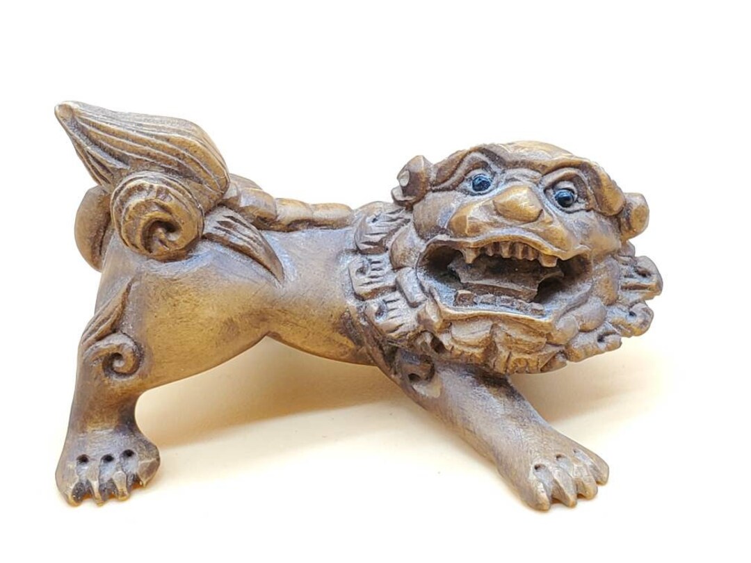 Vintage Carved Wooden Miniature Foo Dog - Etsy