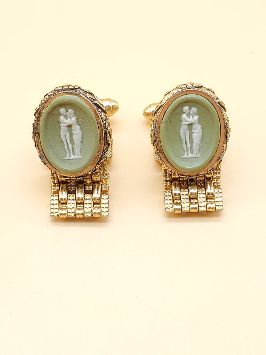 Vintage Dante Creamy Green Greek Cameo Top Wrap Cufflinks - Etsy