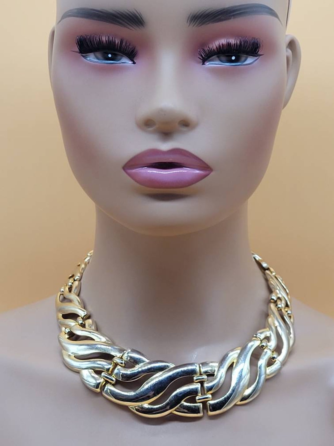 Vintage Gold Tone Wave Panel Link Necklace - Etsy