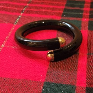 Vintage Thick Chunky Hollow Tube Black Enamel Bangle Bracelet With Gold ...
