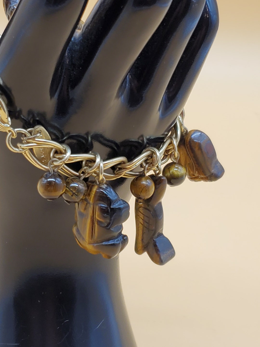 Vintage Talbots Gold Tone Carved Tigers Eye Charm Bracelet - Etsy