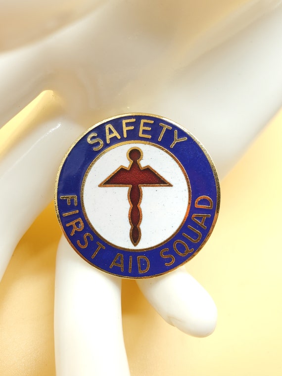 vintage enamel Safety First Aid Squad pin - Gem