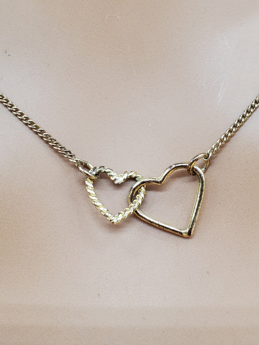 Vintage Double Interlocking Hearts Chain Necklace - Etsy