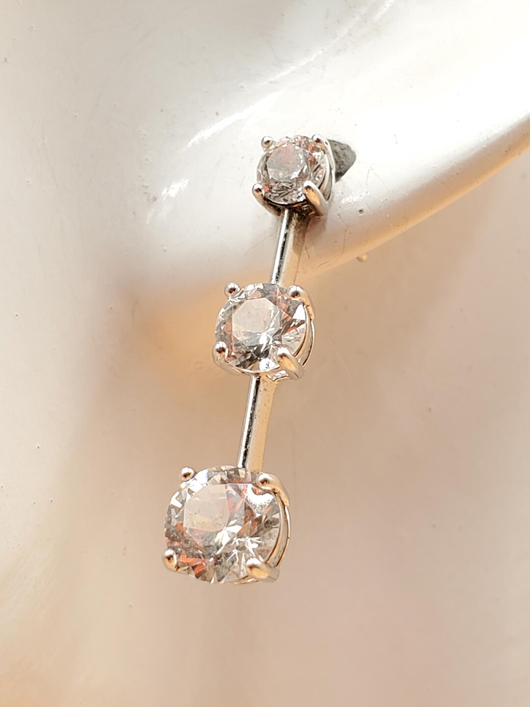 Vintage PAJ 925 CZ Stamped 3 Stone Past Present and Future Earrings - Etsy