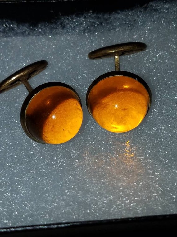 Vintage Amber colored glow gumdrop cufflinks - Gem