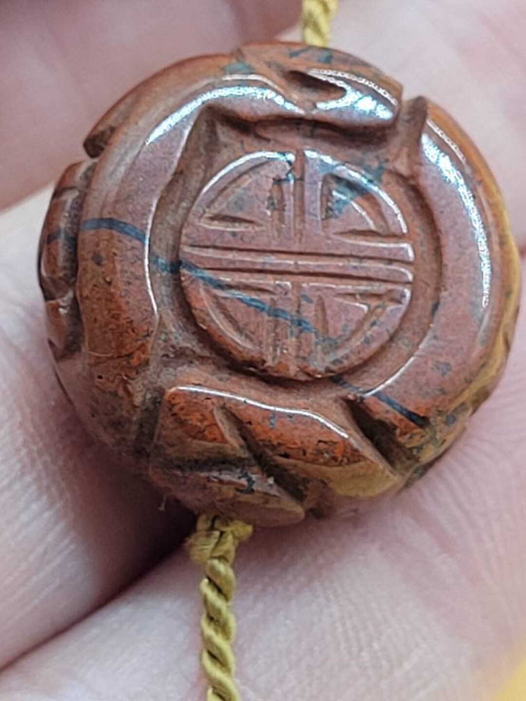 Vintage Antique Asian Carved Jasper Looking Stone Pendant on Rope ...
