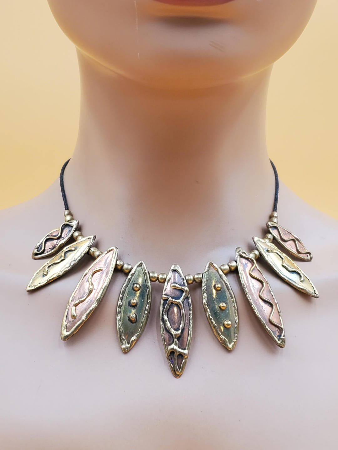 Vintage Tribal Copper and Brass Panel Link Front Necklace - Etsy