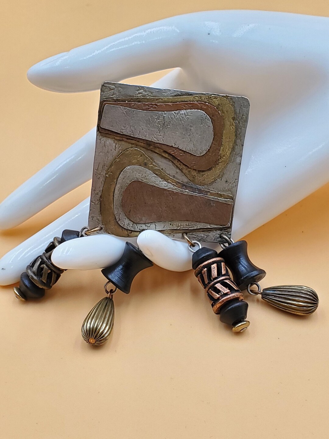 Vintage Marjorie Baer SF Large Square Mixed Metal Abstract Brooch With ...