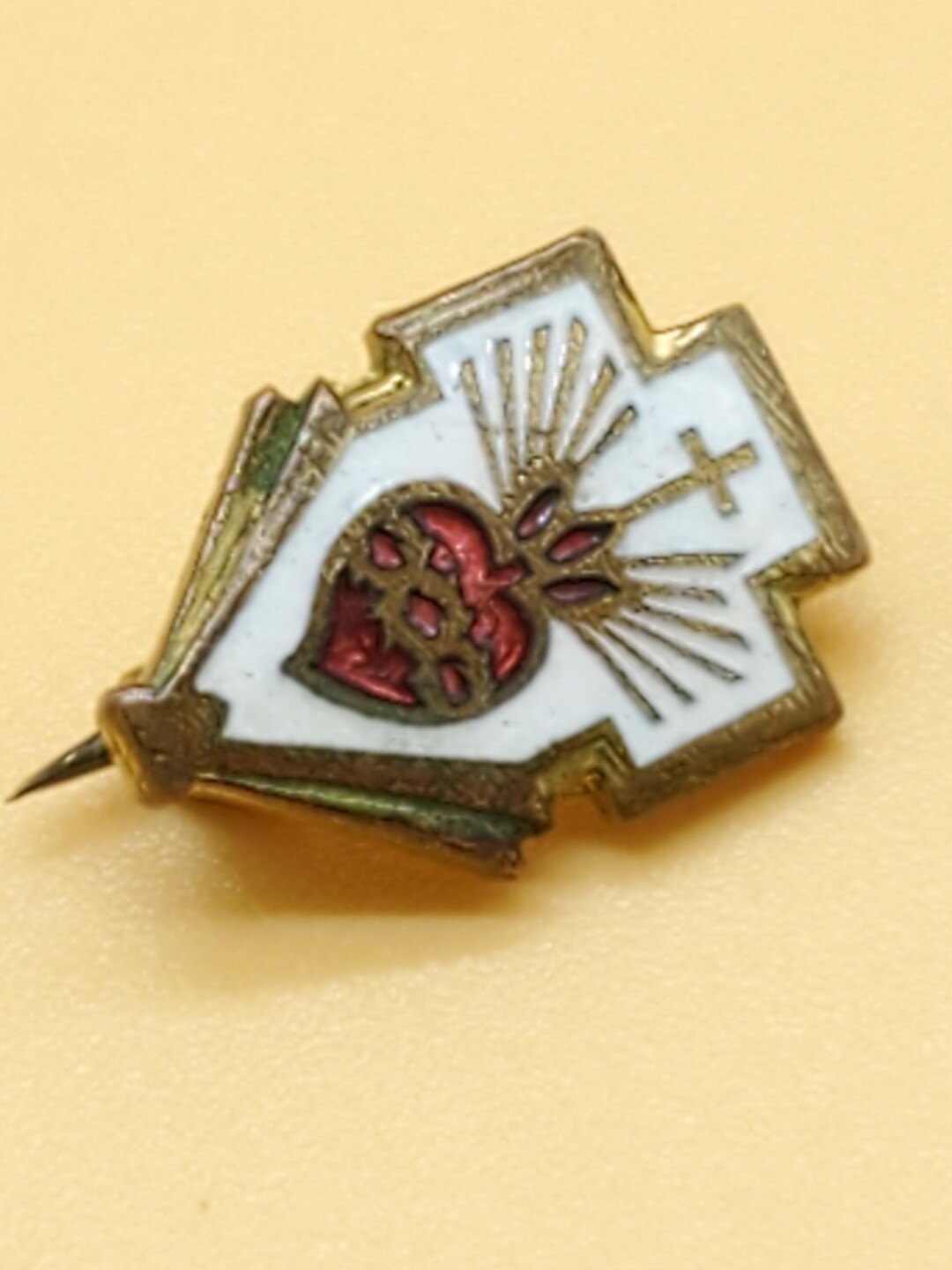 Vintage Tiny Enamel Sacred Heart Pin - Etsy