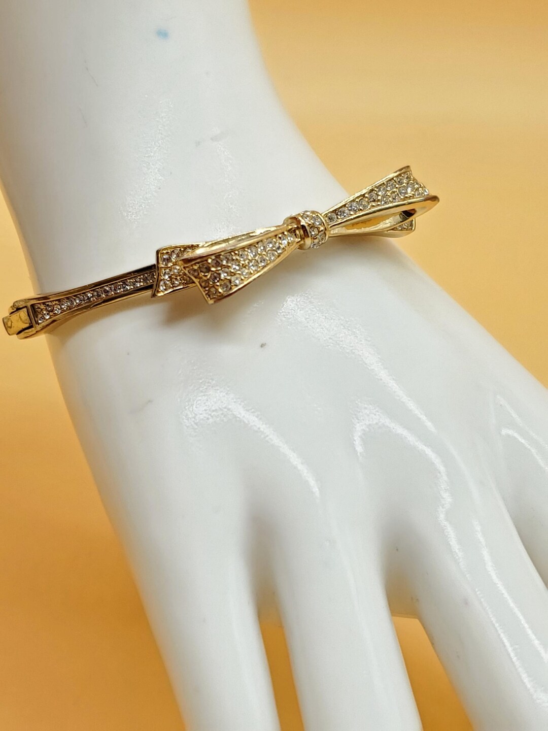 Vintage Kate Spade Love Notes Gold Tone Pave Crystal Bow Top Hinged ...