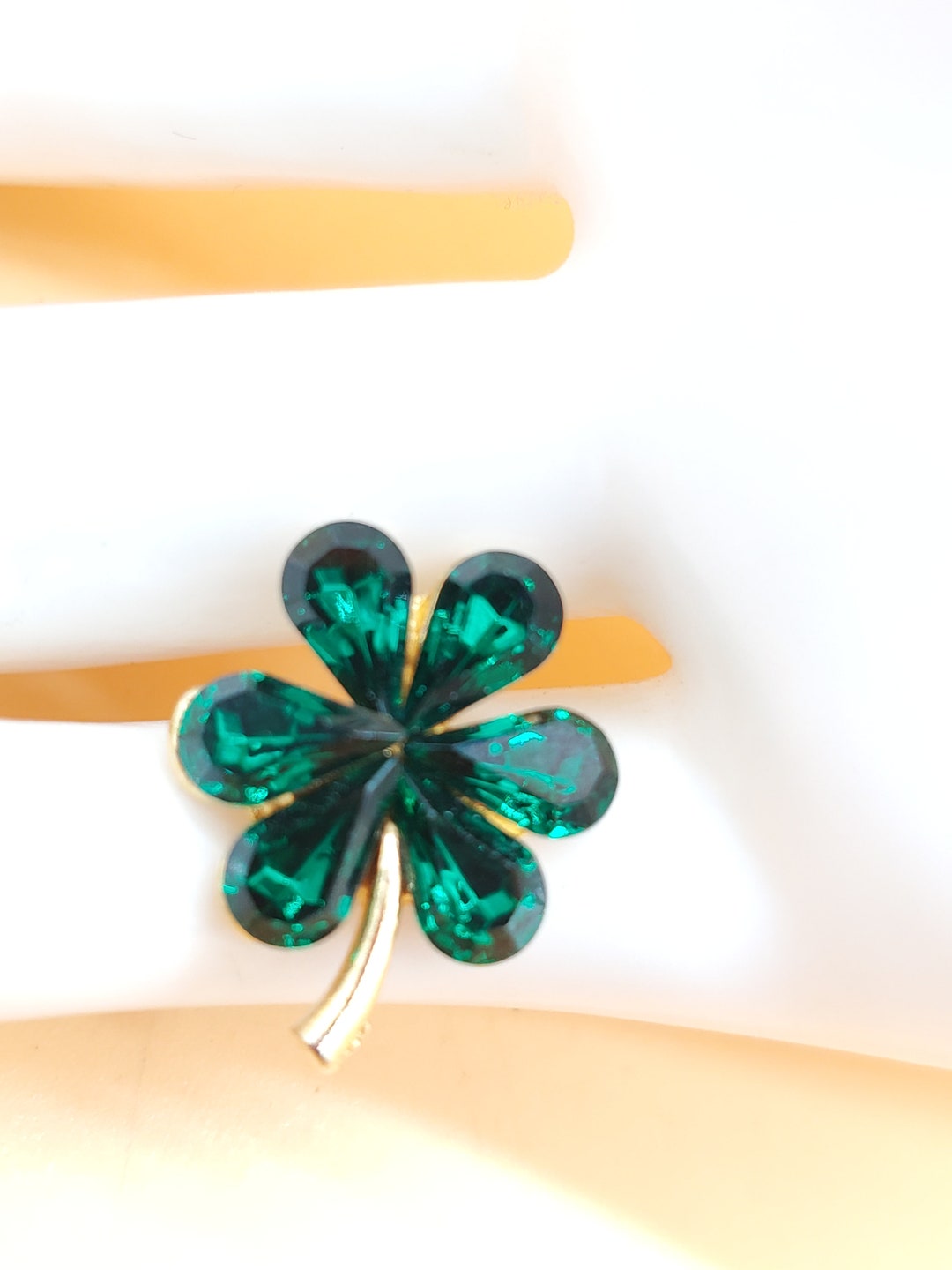 Vintage Green Rhinestone Clover Pin - Etsy