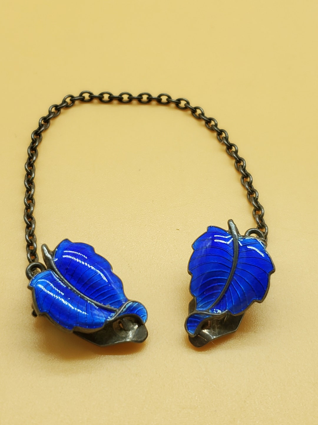 Vintage Sterling VB Volmer Bahner Denmark Blue Enamel Leaves Chained ...