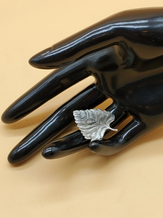 Vintage MB Boucher pewter leaf with ladybug pin - Gem