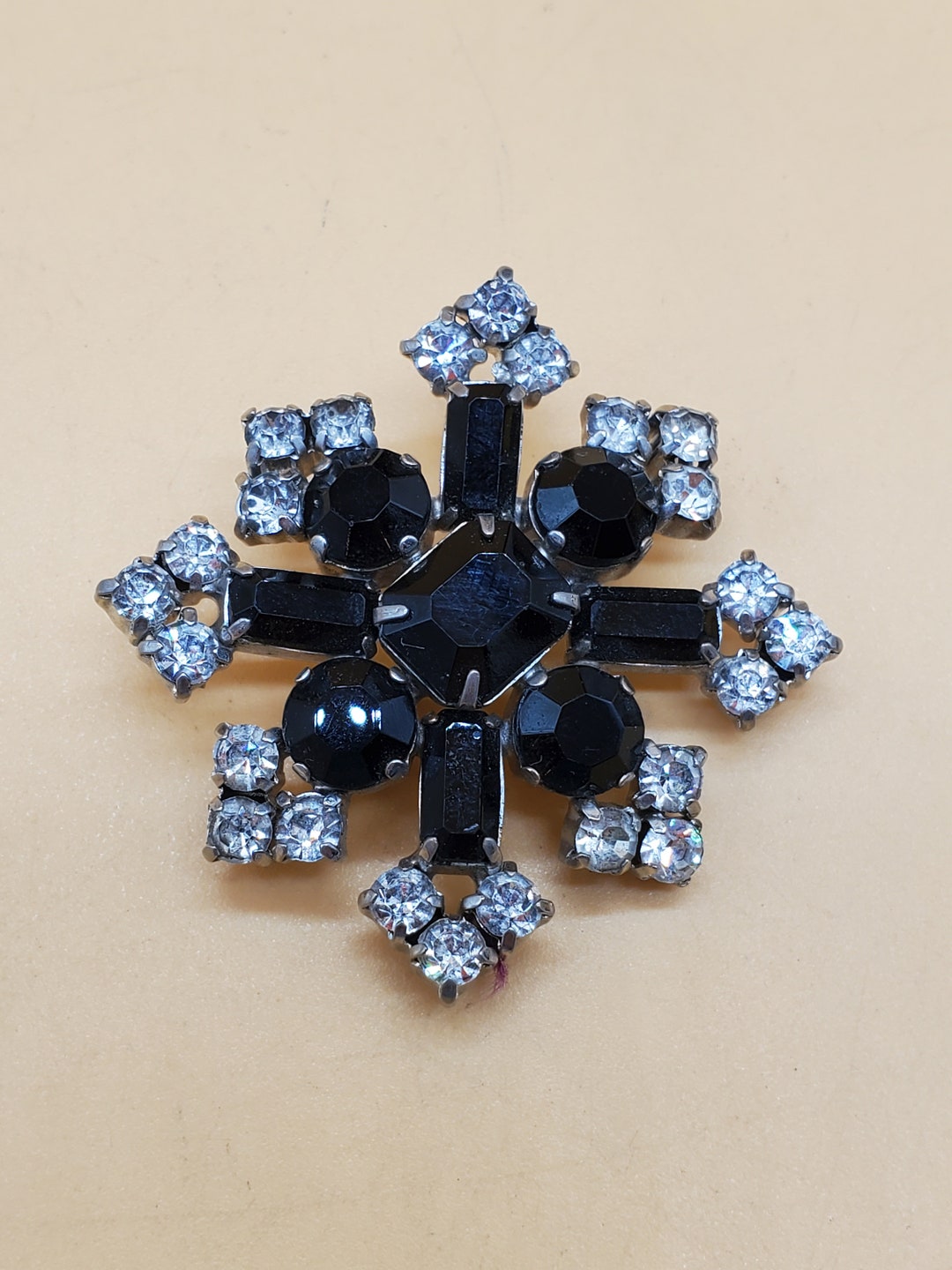 Vintage La Rel Art Deco Black and Clear Rhinestone Brooch - Etsy