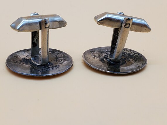 Vintage Mexico 925 etched Tribal sun face cufflinks - Gem