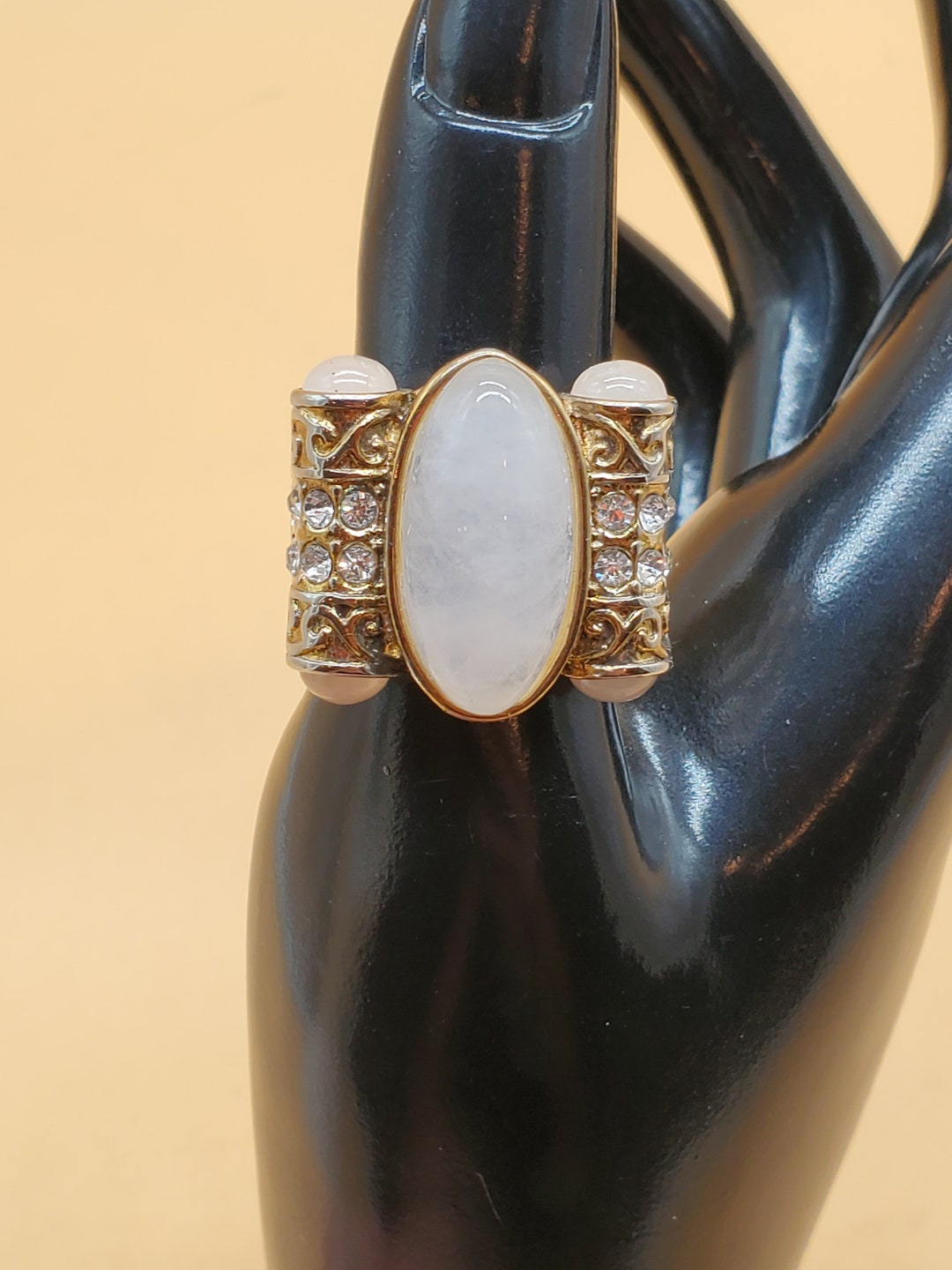 Vintage Rose Quartz Statement Cocktail Ring - Etsy