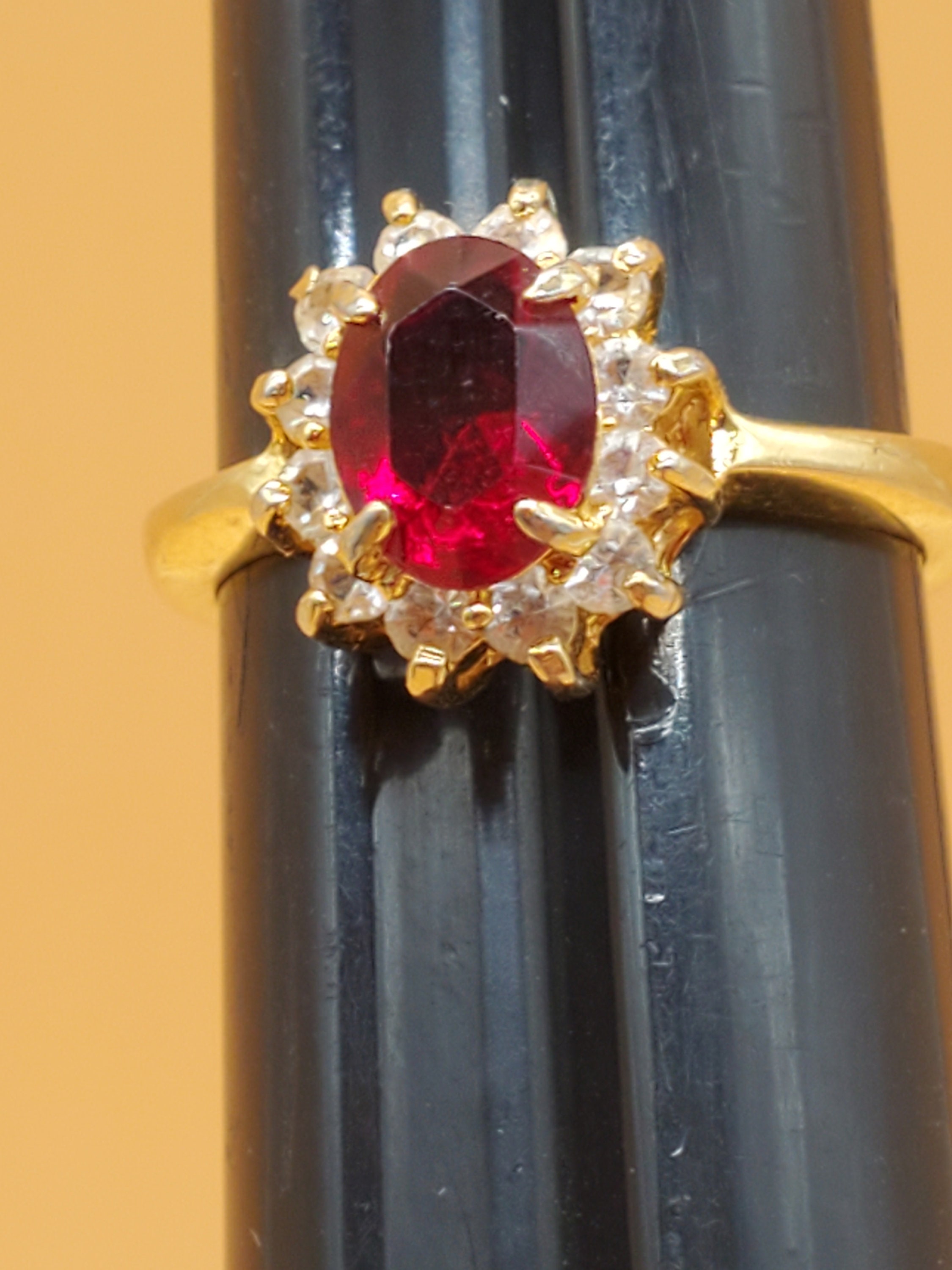 Vintage Gold Plated Faux Ruby Cocktail Ring - Etsy