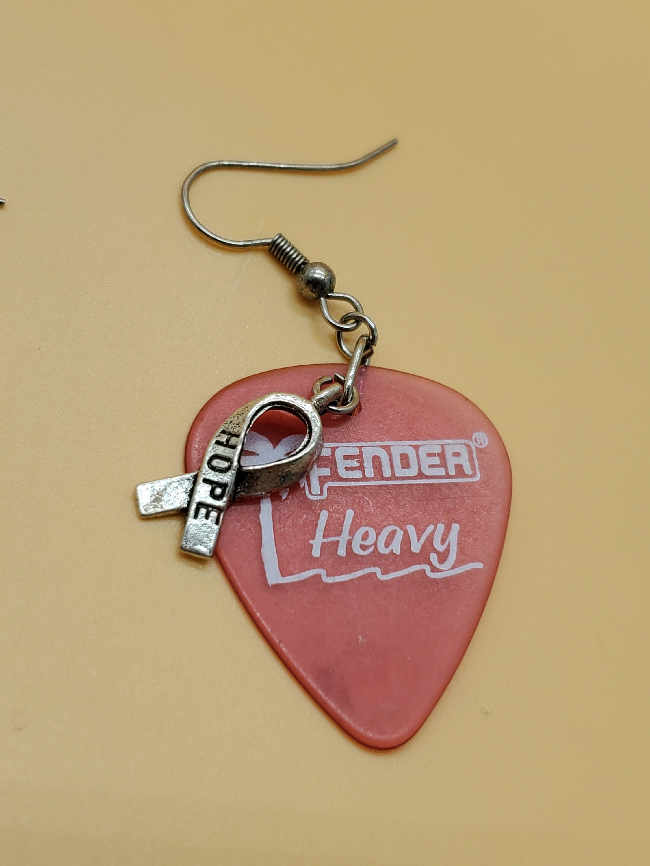 Vintage Fender Guitar Pick Ribbon Breast Cancer Awareness Earrings - Etsy