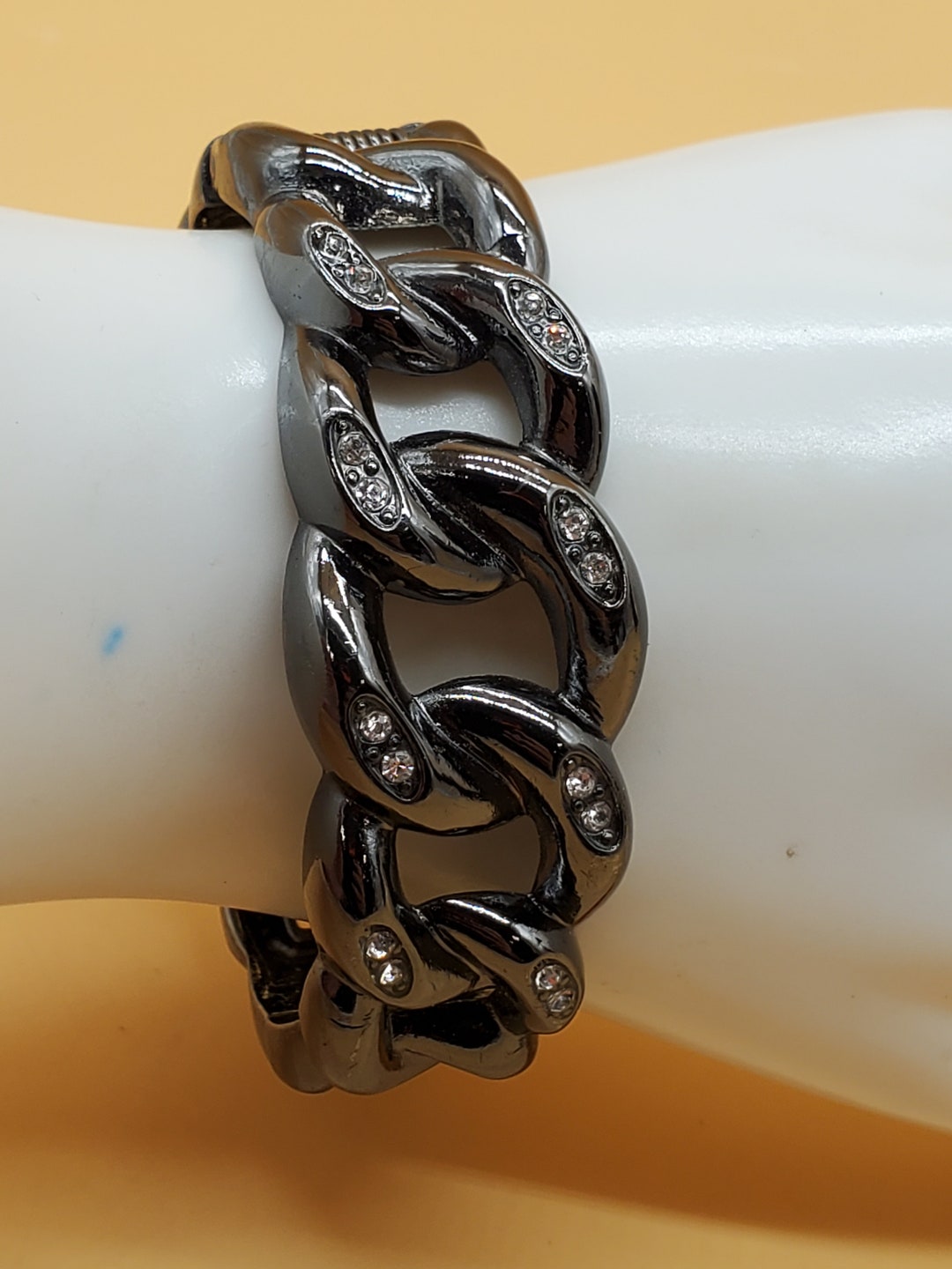 Vintage Premier Design Grayish Gunmetal Stiff Chain Link Bangle With ...